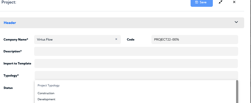 How to change Project Typology, Subject and Category – Virtus Flow