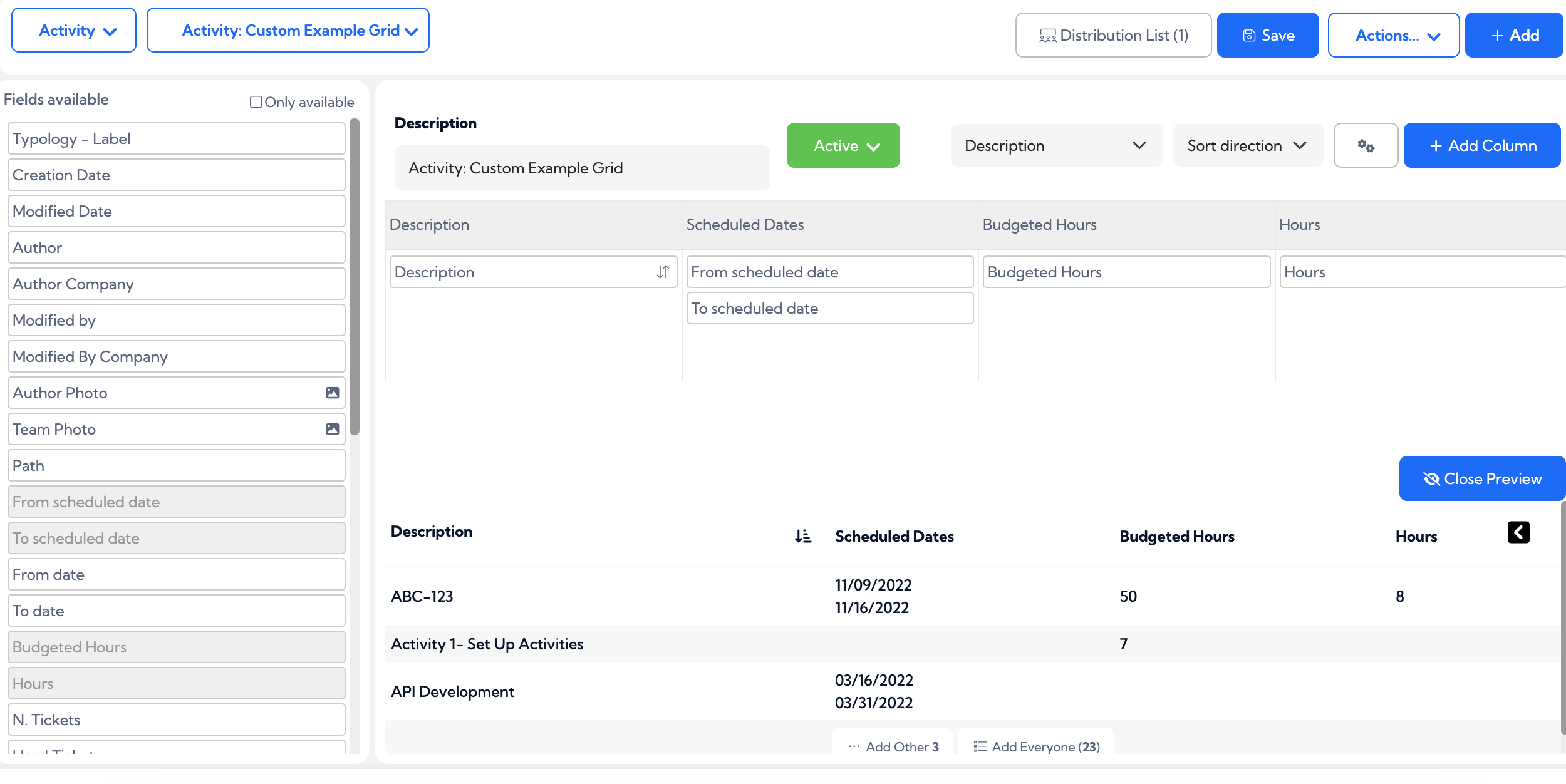 Create Custom Tables view of your projects and activities – Virtus Flow