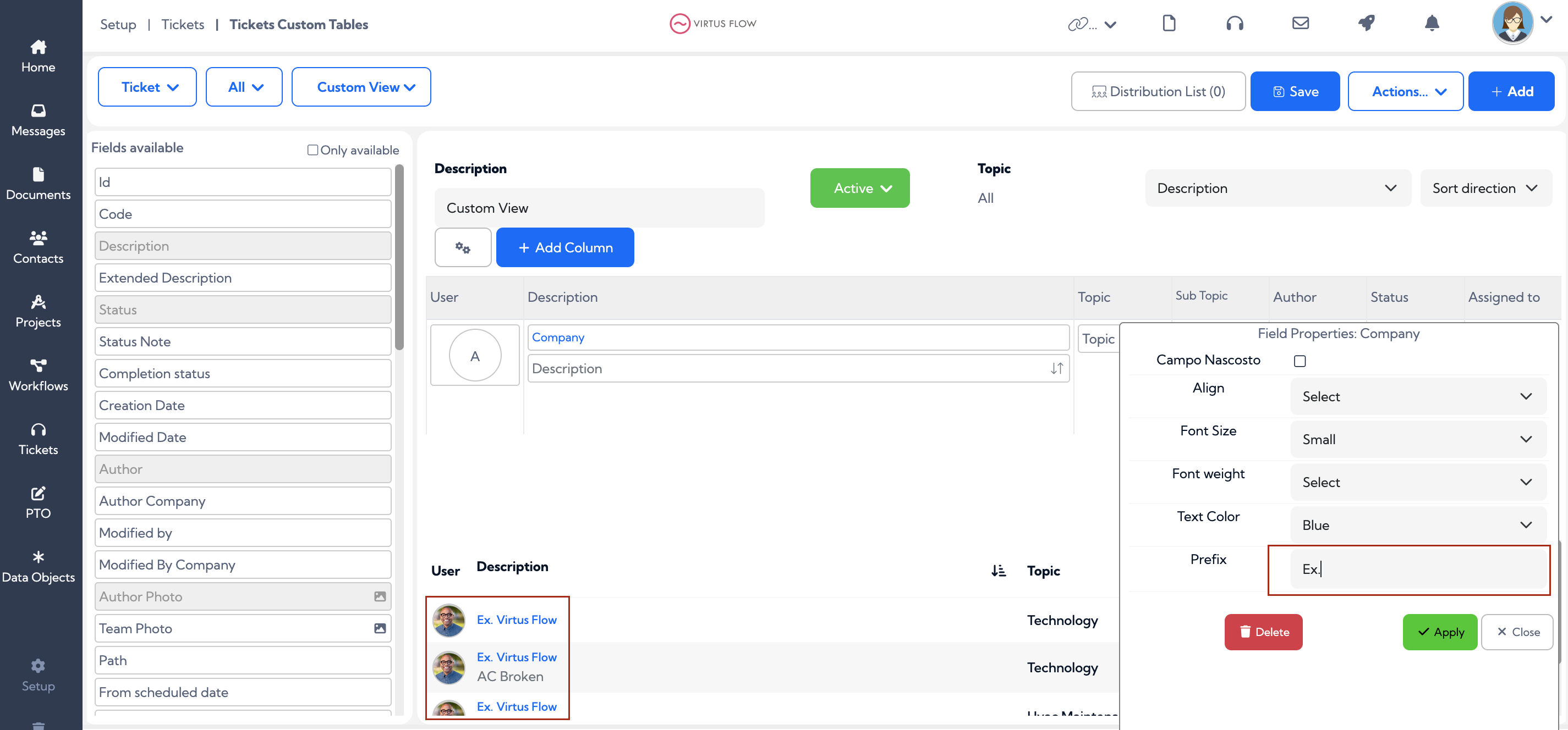 Create Custom Tables view of your projects and activities – Virtus Flow
