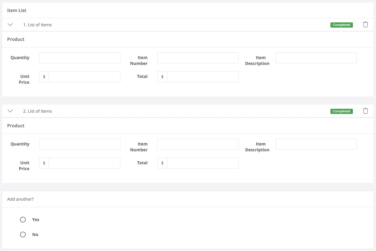Create forms with repeatable sections – Virtus Flow
